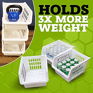 The Crown Choice Plastic Stackable Storage Bins and Organizers for Pantry (3 Pack) – White Medium Stackable Baskets for Organizing Kitchen, Bathroom, Under Sink, Office, Desk and Bedroom
