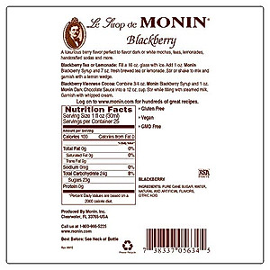 Monin - Blackberry Syrup, Delicious Berry Flavored Syrup, Cocktail Syrup, Authentic Flavor Drink Mix, Simple Syrup for Iced Tea, Lemonade, Cocktails, & More, Clean Label, Gluten-Free (1 Liter)