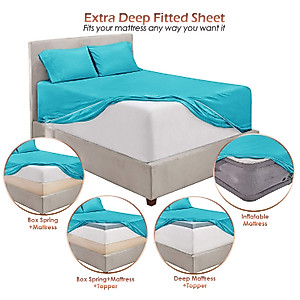 Hearth & Harbor Extra Deep Pocket Queen Sheets Sets - Fits Mattress 18-24 Inches - 6 Piece Queen Size Sheets - Beach Blue Sheets
