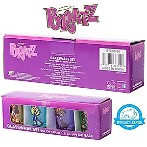 Silver Buffalo Bratz Airbrush Sparkle 4-Pack Mini Glass Set, 1.5 Ounces