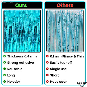 KatchOn, XtraLarge Blue Foil Fringe Curtain - 3.2x8 Feet, Pack of 2 | Blue Water Streamer Backdrop for Beach Party Decorations | Under The Sea Party Decorations | Blue Summer Decorations for Party