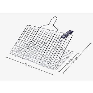 Fish Grill Basket,Olighan Foldable Grilling Basket with Removable Handle,Stainless Steel Large Folding BBQ Rack,Portable Camping Grilling baskets for Vegetables,Steak,Fish,Shrimpand at Home or Outdoor