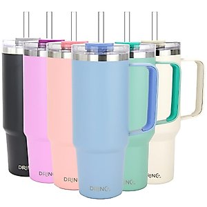 Drinco 40oz 30 oz Tumbler with Handle, Straw Lid, Insulated Stainless Steel Travel Mug Water Bottle Ice Coffee Cup For Cold and Hot, BigSur (40oz, Sky Blue)