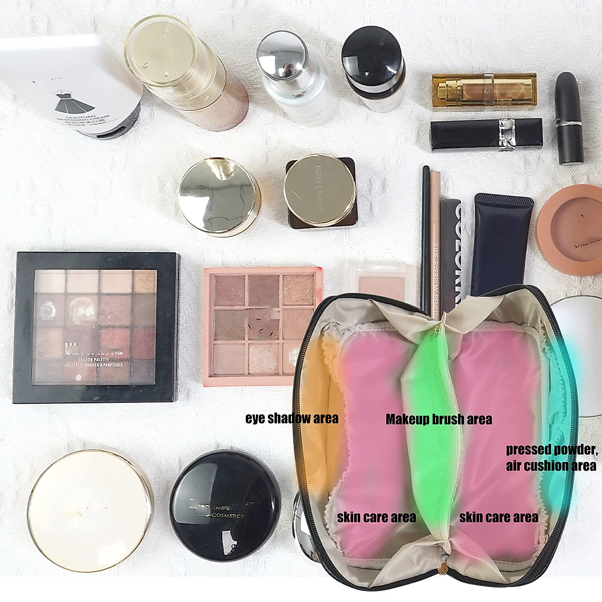 S-SNAIL-OO Upgrade Large-capacity Travel Cosmetic Bag, Women Pu Leather Waterproof Portable Cosmetic Bag with Handle, Storage Bag for Place Skin Care Products, Jewelry, Sundries. (Pink)