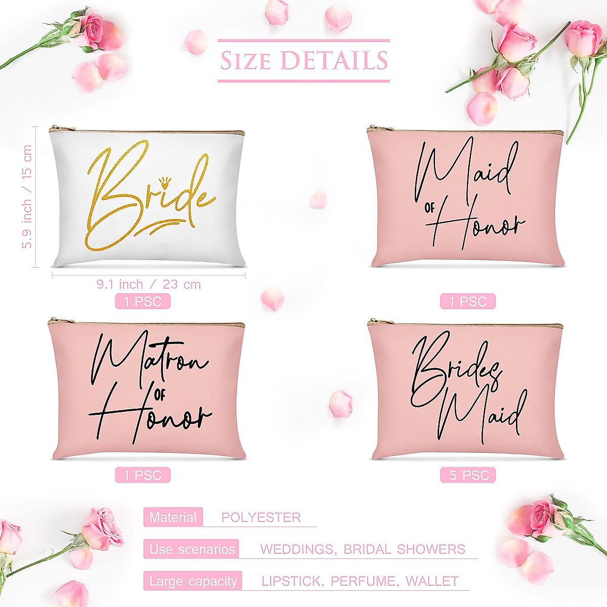 8 Pcs Bridesmaids Makeup Bag Bridesmaid Gifts Bag Wedding Bridal Makeup Bag Matron of Honor Bag Bridesmaid Cosmetic Bag for Women Brides Bridesmaids Wedding Party(Lovely Pattern)
