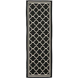 SAFAVIEH Courtyard Collection 2'3" x 12' Black/Beige CY6918 Trellis Indoor-Outdoor Waterproof Easy-Cleaning Patio Backyard Mudroom Runner-Rug