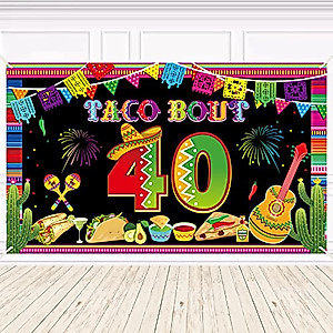 Taco Bout 40th Birthday Banner Backdrop Decorations for Men Women, Happy 40 Fiesta Mexican Cactus Birthday Party Supplies, Fiesta Mexican Theme 40 Year Old Poster Background Photo Booth Props Decor