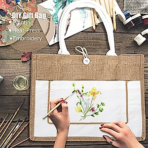 ZOOFOX 6 Pack Jute Tote Bags, Burlap Tote Bag with Handles, Large Beach Bag for Women, Grocery Bridesmaid Bag Weaving Tote Bags for Beach, Wedding, Shopping, Travel, 16.5"x 13"x 7"