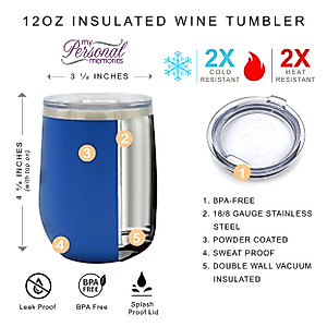 My Personal Memories Custom Engraved Insulated Stemless Wine Tumbler Cup - Personalized Bridesmaid Beach Pool Girls Fun - Monogrammed (Deep Blue)