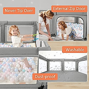 Baby Playpen,79"x59" Foldable Baby Playard for Babies and Toddlers, Large Baby Play Pen with Zipper Door,Foldable Design for Indoor & Outdoor Baby Play Yard Center,Baby Fence Play Area(C.Grey)