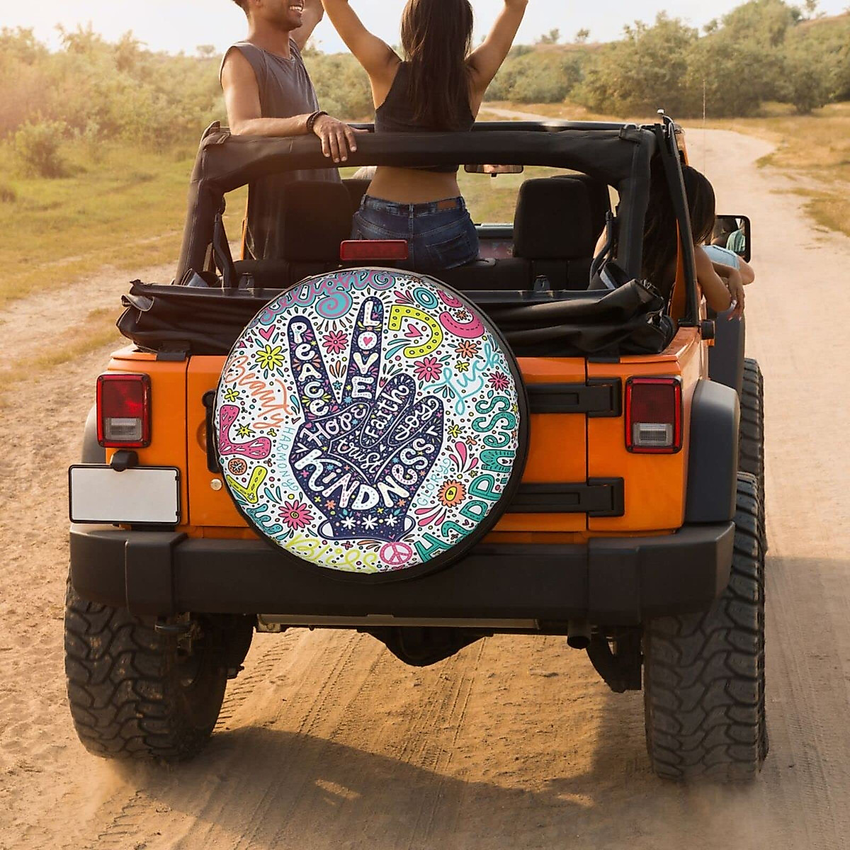 KiuLoam Floral Peace Sign Gesture Spare Tire Cover Polyester Universal Sunscreen Waterproof Wheel Covers for Trailer RV SUV Truck and Many Vehicles (17" for Diameter 31"-33")