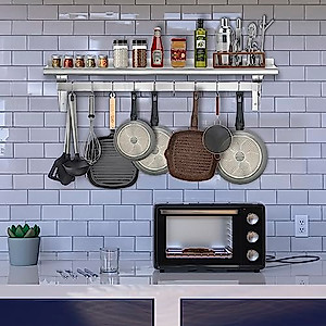 AmGood 12" x 60" Stainless Steel Wall Mounted Pot Rack with Shelf | NSF Certified