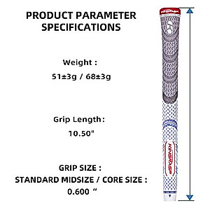 Wujiang|Hybrid Golf Grips 13 Pack |standard/medium size, All Weather Control and High Feedback Golf Club Grips ，6 colors to choose from PUNGENT (Red, Mid-Size)
