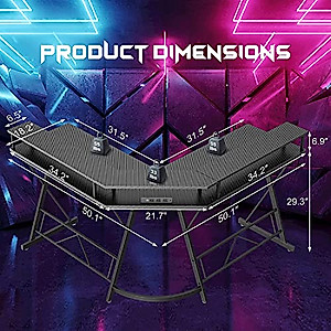 Mr IRONSTONE Gaming Desk with Led Lights ＆Power Outlet, L Shaped Computer Corner Desk with Cup Holder ＆ Headphone Hook, Carbon Fiber Home Office Desks with Large Monitor Stand, Graphite Black, 50''