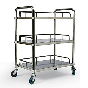 DNYSYSJ 3 Layers Cart Trolley, 3 Layers Lab Utility Cart Trolley Lab Clinic Serving Cart with Lockable Wheel Stainless Steel Frame for Lab Clinic Beauty Salon