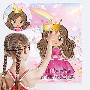 Pin The Crown on The Princess Party Games for Kids Girls Princess Birthday Party Supplies Pin The Tail Game Princess Tea Party Decorations, Large Princess Poster with 24 Crown Stickers