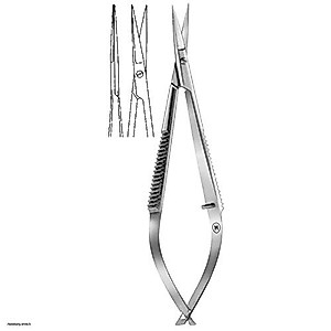 Professional Eye Brow -Micro Scissors 4.5" Straight Castroviejo stitch cutting embroidery spring action extra sharp for ENT-EYE-SKIN-DENTAL -61050 By Macs (Eye Brow Scissors Straight)