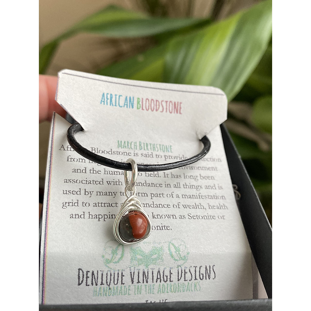 African Bloodstone 6mm Herringbone Pendant in Steel, Copper, Bronze, Black Iron, Titanium, Sterling Silver, 14K Gold, Rose Gold, or Black Niobium Wire (Handmade) March Birthstone Aries Zodiac