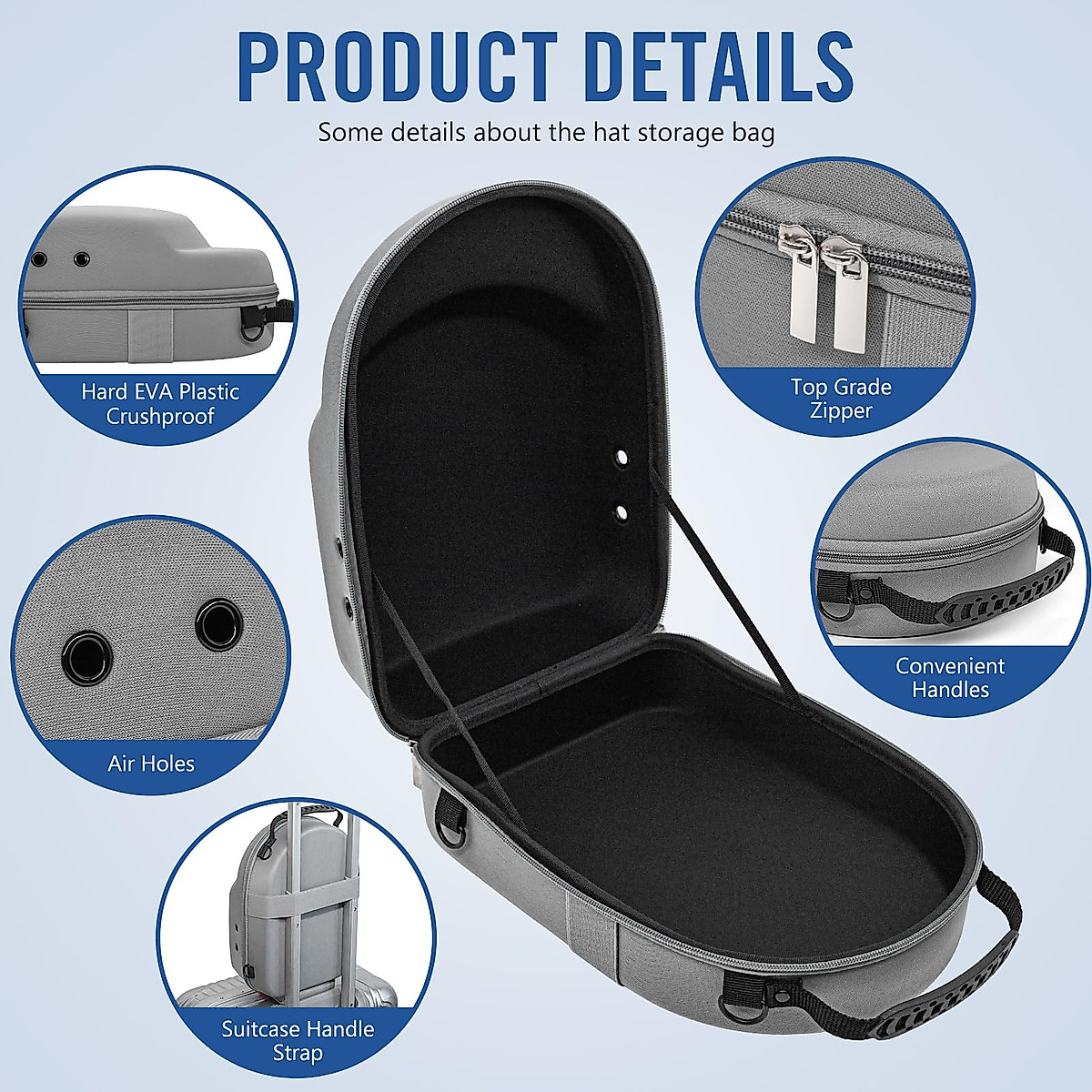 Livememory Hat Travel Case - Hard Hat Case for Baseball Caps Hat Carrier Case Rack for Travel & Home Storage - Protects up to 6 Hats - Light Grey