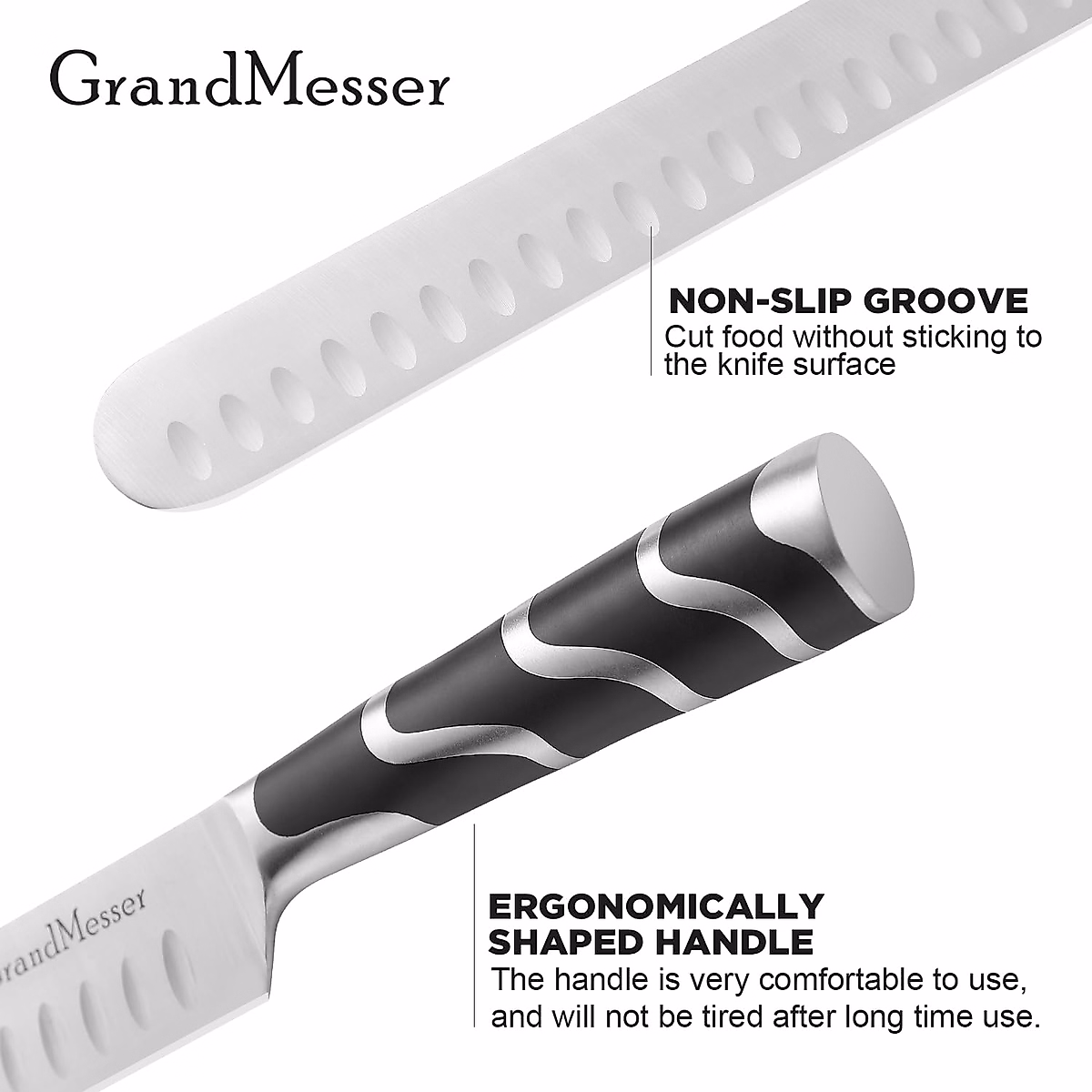 GrandMesser Carving Knife, 12 Inch Slicing Knife for Meat, Premium German Steel Brisket Knife with ABS Handle, for BBQ Brisket Turkey Ham Rib Roast Beef with Sharpener.