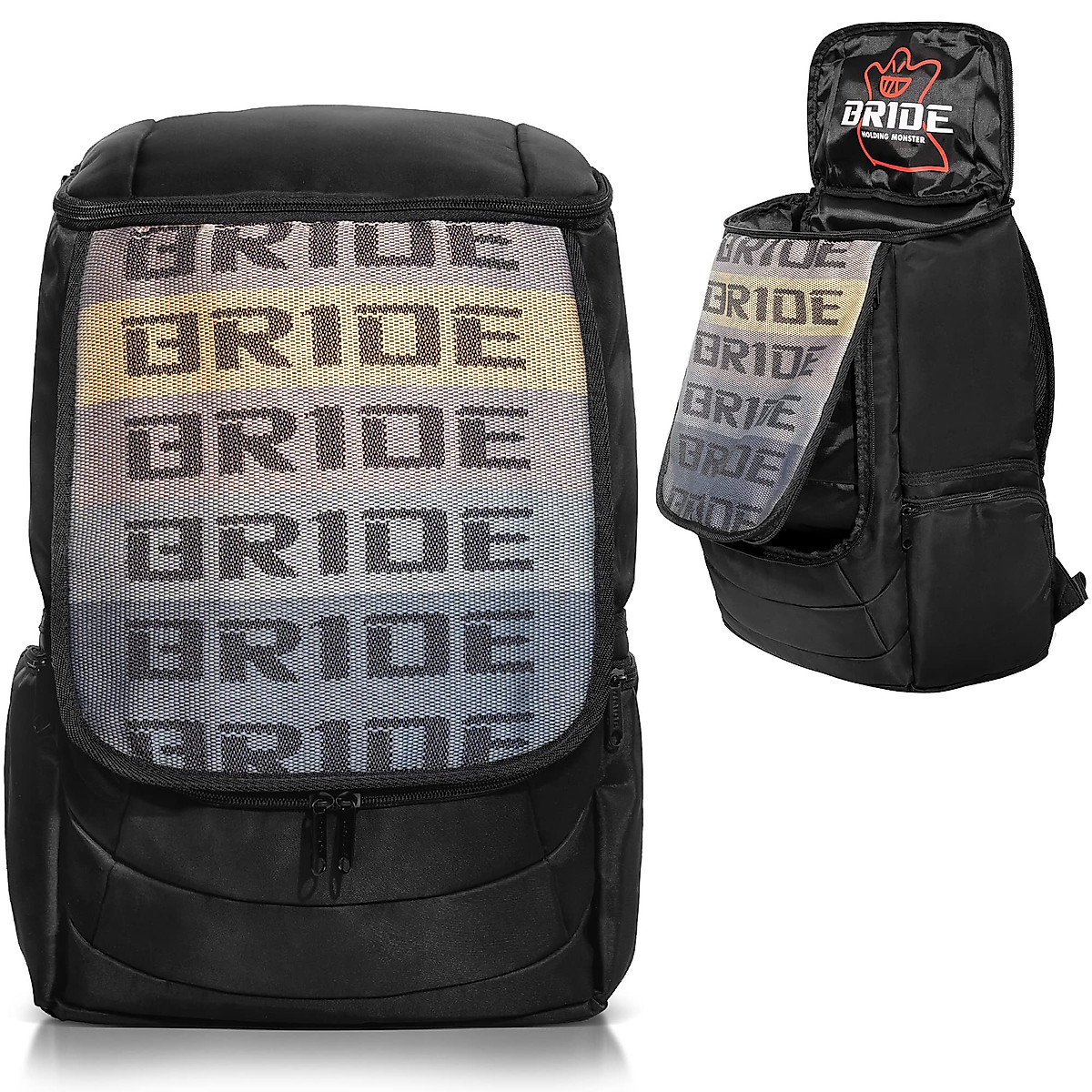JDM LAB Spec R Bride Racing Fabric Large Capacity Everyday Backpack, Laptop Compartment, Water-Resistant, Casual Bookbag (Gradation/Black)