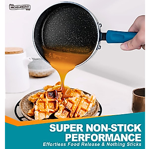 MICHELANGELO Sauce Pan Sets, 1 Qt and 2 Qt Saucepans with Lids, Enameled Sauce Pan with lid, Small Pot with Lid, Non-Stick Saucepan Set, Sauce Pot with Silicone Handle, Oven Safe, Red