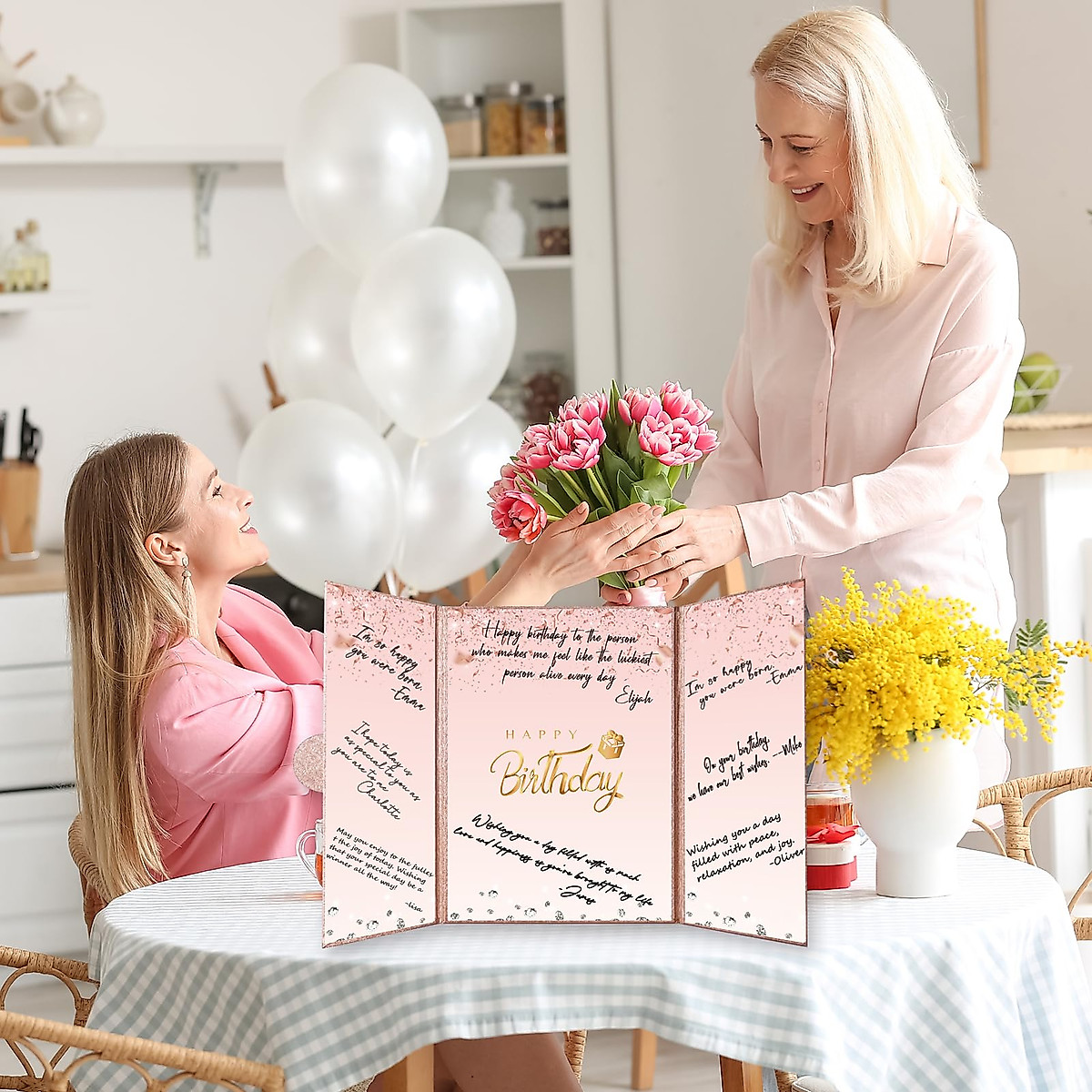 Crenics Rose Gold Happy Birthday Decorations, Creative Birthday Guest Sign in Book Alternative, Birthday Signature Book 18" x 12", Great Birthday Gifts for Women or Girls