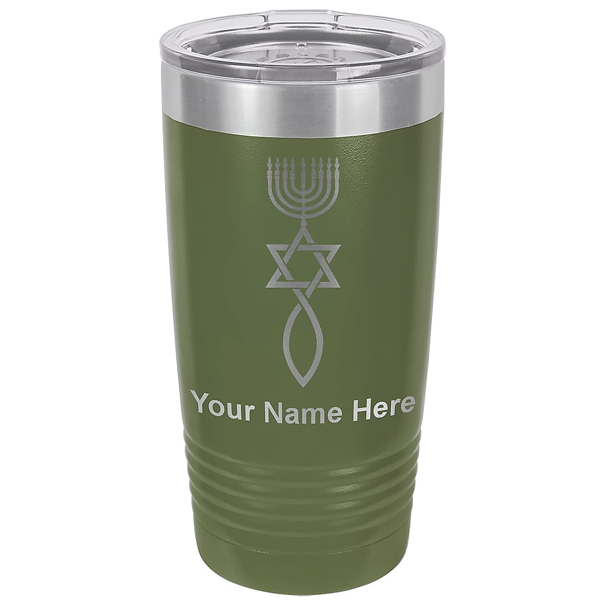 LaserGram 20oz Vacuum Insulated Tumbler Mug, Messianic Symbol, Personalized Engraving Included (Camo Green)