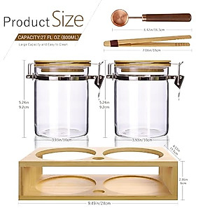 Matifaner Glass Coffee Storage Containers with Measuring Spoon, Airtight Food Storage jars with Lids, Glass Coffee Canister with Shelf and Scoop for Coffee,Sugar, Loose Tea, Set of 2 (27OZ×2P)