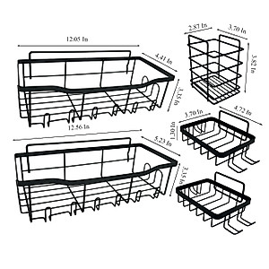 CAPPCHAO Shower Caddy Black Shower Organizer Shower Caddy Adhesive 5 Pack Bathroom Set Shower Shelves for Inside Shower Rustproof Carbon Steel Bathroom Organizer,Shower Shelves Matt Black