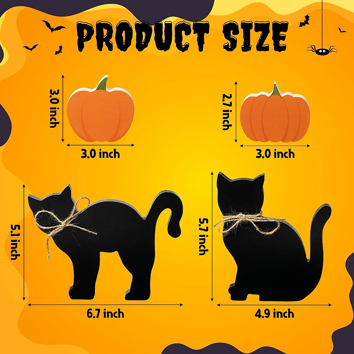 JAPBOR 4PCS Halloween Wooden Centerpieces Table Decorations, Black Cat Pumpkin Tiered Tray Set Decor, Reversible Happy Fall Halloween Party Themed Sign Wood Block Table Topper Décor for Home Kitchen