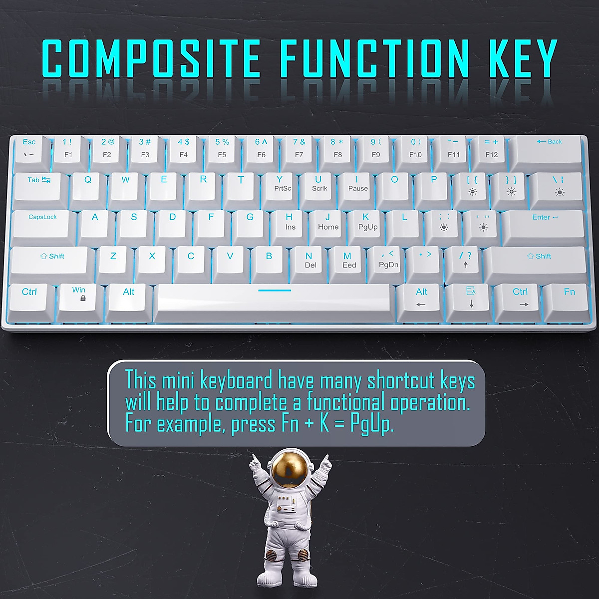 CMUNBBB 60 Percent Mechanical Gaming Keyboard, White Gaming Keyboard with Red