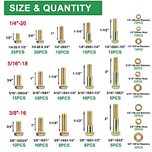 FOLIV 566Pcs Heavy Duty Bolts and Nuts Assortment Kit, Grade 8 Hex Screws Bolts Nuts Kit, 1/4-20 5/16-18 3/8-16, 15 Common Sizes Included
