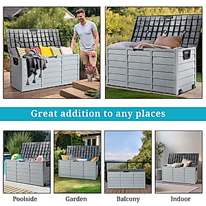 Outvita Deck Storage Box, 75 Gallon Durable Storage Container Bin Store Patio Cushions, Pool Toys and Yard Stools Outdoor Patio Garden for (Gray)