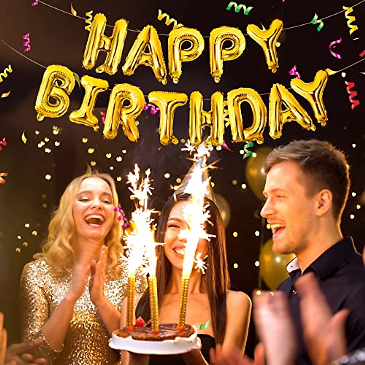 Happy Birthday Balloons Banner, 16 Inch Gold Happy Birthday Letters Sign 3D Mylar Foil Inflatable Birthday Party Decorations for Kids Adults Girls Women Boys Men