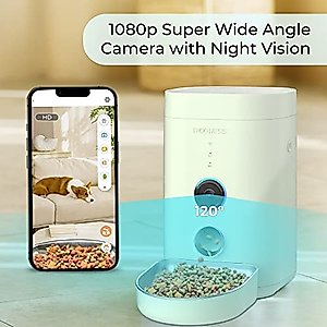 DOGNESS Automatic WiFi Dog/Cat Smart Camera Feeder - 6.5Lbs Large Capacity App Control Food Dispenser with WiFi, Portion Control, Voice Recording, Camera, Timer Programmable (4L Green)
