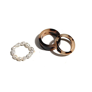 COLORFUL BLING 3Pcs/Set Fashion Acrylic Aottled Tortoise Leopard Textured Stacking Rings Vintage Resin Pearls Knuckle Rings for Women Punk Cool Jewelry-light