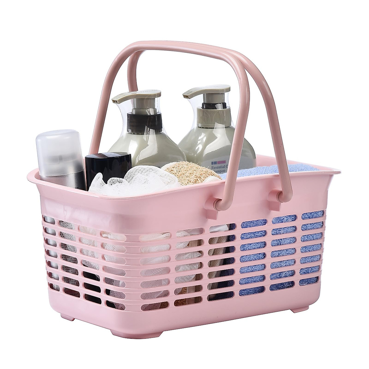 ALINK Plastic Shower Caddy Basket with Handle, Portable Organizer Storage Basket for College Dorm, Bathroom, Kitchen - Pink