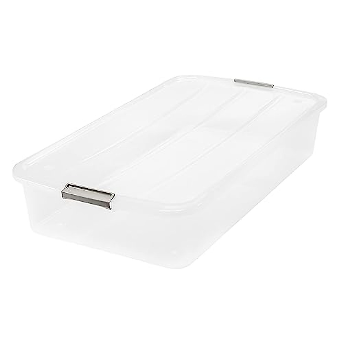 IRIS USA 100802 50 Quart BPA Free Clear Plastic Underbed Stackable Storage Container Box with 2 Latch Lid Handle for Home Organization (6 Pack)