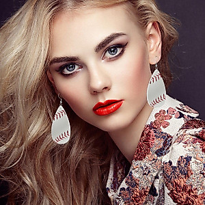 Zokola Baseball Faux Leather Earrings, Abstract Sport Baseball Texture Cute Pendants Earrings Teardrop Dangle Leather Earrings Holiday Earrings Making Supplies
