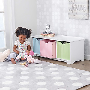KidKraft Nantucket Wooden Storage Bench with Three Bins and Wainscoting Detail - Pastel, Gift for Ages 3+