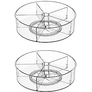 blitzlabs Divided Lazy Susan Divided Turntable Storage Container, Storage Organizer Container for Storage of Tea, Sweeteners, and More, Turntable Spice Rack for The Kitchen Cupboard, Clear, Set of 2