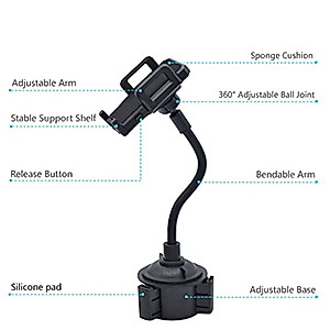 Universal 360 Degree Car Phone Mount Adjustable Gooseneck Cup Holder Stand Auto Clip Cradle for Cell Phone