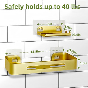 Baolihua Shower Caddy 2 Pack, with Soap Holder and 4 Hooks, Aluminum Bathroom Organizer Never Rusts，No Drilling Shower Rack for Bathroom，Golden.