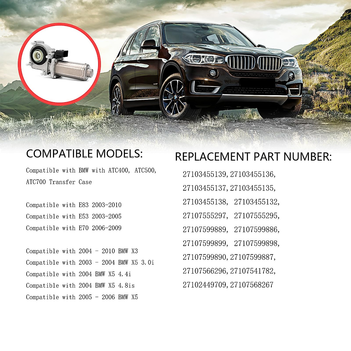 27107566296 Transfer Case Shift Actuator 4WD Compatible with 2003-2010 BMW X3 X5 E53 E83 E70 Replaces 27107541782 27103455136 27103455139 600-932, BMW Encoder Motor