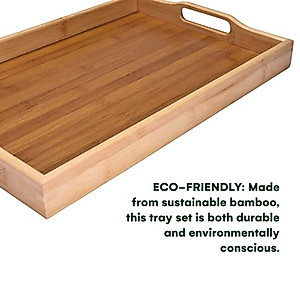 Prosumers Choice 3 Pack Bamboo Serving Trays with Handles - Bamboo Trays for Food-Serving Tray - Wooden Trays for Food - Set with Different Sizes