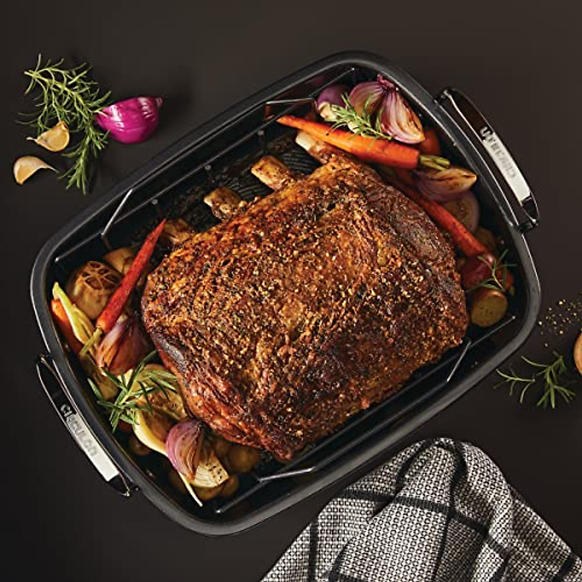 Circulon Ultra Lasting Nonstick Roaster/Roasting Pan with Easy Serve Rack, 17 Inch x 13 Inch, Black