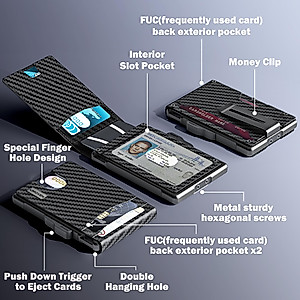 umoven Wallet for Men - Slim Leather RFID Blocking Bifold Minimalist Wallet with Metal Pop-Up Card Holder, Money Clip, Credit Card Slots - Men's Wallet, Carbon Fiber