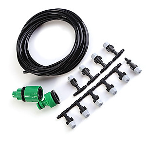 Misting Cooling System,4/7mm Watering Tubing,Misting Nozzle Sprinkler,Faucet Adapter Outdoor Garden Patio Greenhouse Micro Drip Irrigation Kit (5M Watering Set)