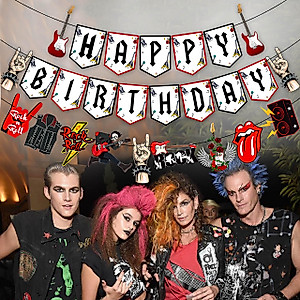 Rock and Roll Birthday Banner 3Pcs One Rocks Party Banners Rock Music Birthday Party Decoration Rock Party Hanging Cutout Banners for Rock and Roll Baby Shower Supplies